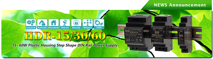 HDR-15/30/60 Series ~ 15~60W Ultra Slim Step Shape DIN Rail Power ...